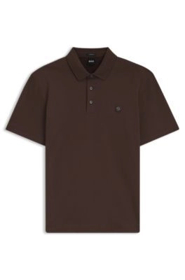 BOSS Polo Shirt In Mercerized Cotton With Double B Monogram - Dark Brown