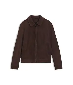 BOSS Suede Leather Jacket With Zipper Closure - Dark Brown