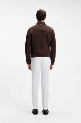 BOSS Suede Leather Jacket With Zipper Closure