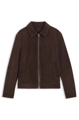 BOSS Suede Leather Jacket With Zipper Closure