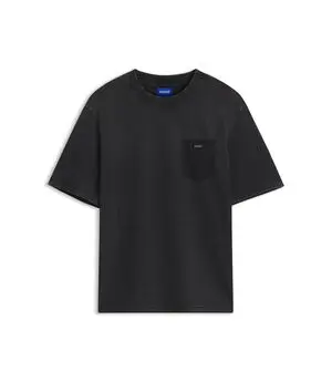 Hugo Regular-fit T-shirt In Washed Cotton With Logo Badge - Black