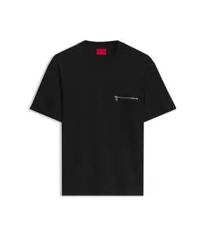 Hugo Relaxed-fit T-shirt In Cotton With Zippered Chest Pocket - Black