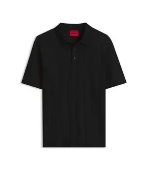 Hugo Relaxed-fit Mercerized-cotton Polo Shirt With Herringbone Stripes - Black