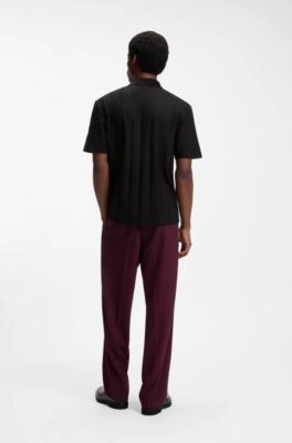Hugo Relaxed-fit Mercerized-cotton Polo Shirt With Herringbone Stripes - Black