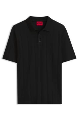 Hugo Relaxed-fit Mercerized-cotton Polo Shirt With Herringbone Stripes - Black