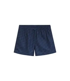 Hugo Quick-dry Swim Shorts With All-over Logo Print - Light Blue