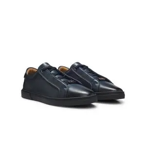 BOSS Low-cut Sneakers In Premium Brushed Leather - Dark Blue
