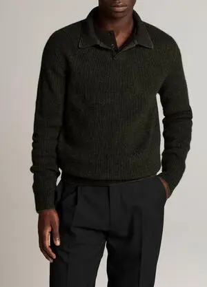 Vince Plush Cashmere Thermal Johnny-collar Sweater - Night Leaf/black