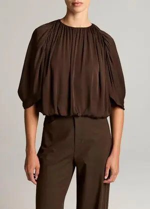 Vince Stretch-silk Cape-sleeve Bubble Blouse - Pinewood