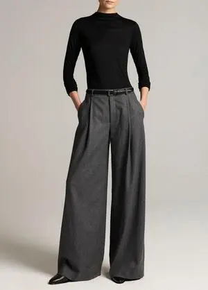 Vince Camille Italian Wool-blend Flannel Wide-leg Trouser - Medium Heather Grey