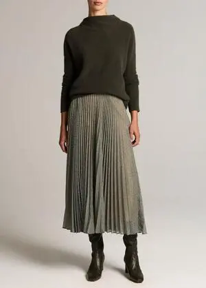 Vince Sheer Houndstooth Pleated Midi Skirt