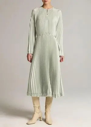 Vince Contrast-trim Pleated Satin Dress - Aloe