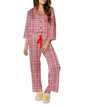 SUNSHINE SOCIETY Merry Magic 3/4 Sleeve Pants Set - Plaid