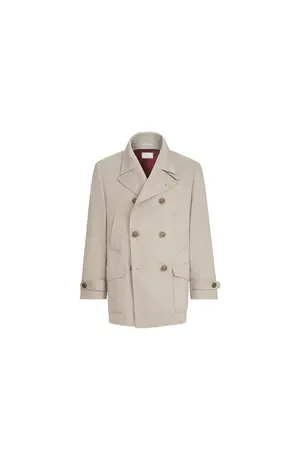 Brunello Cucinelli Cashmere Chevron Flannel Pea Coat