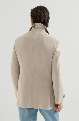 Brunello Cucinelli Cashmere Chevron Flannel Pea Coat