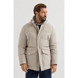 Brunello Cucinelli Stretch Bonded Nylon Down Parka With Detachable Hood - Grey