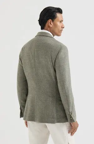Brunello Cucinelli Comfort Wool And Cashmere Prince Of Wales Flannel Deconstructed Blazer - Military