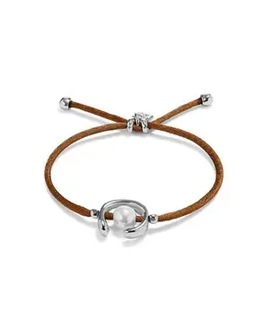 UNODE50 Brown Silk-style Thread Bracelet With Pearl Shell - Silver