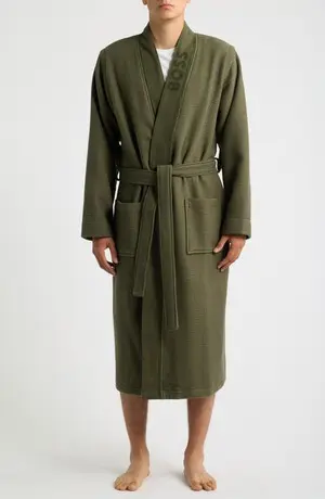 BOSS Waffle Knit Robe - Open Green
