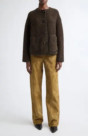 Altuzarra Irving Jacket Textured Alpaca Blend With Contrast Trim - Fudge