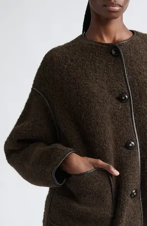 Altuzarra Irving Jacket Textured Alpaca Blend With Contrast Trim - Fudge
