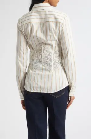 Ramy Brook Alana Lace Inset Striped Shirt