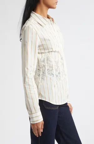 Ramy Brook Alana Lace Inset Striped Shirt