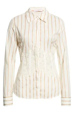 Ramy Brook Alana Lace Inset Striped Shirt