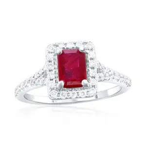 SOUZANA BY SUZY LEVIAN 14k Gold Emerald-cut Ruby & Diamond Halo Ring - Red
