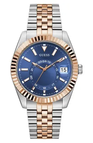 Guess Stainless Steel Bracelet Watch With Date Window And 24-hour Subdial