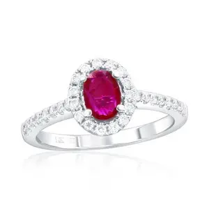 SOUZANA BY SUZY LEVIAN 14k White Gold Oval Ruby & Diamond Halo Ring - Red