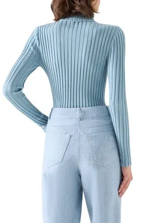 Akris Merino Wool Reverse Rib Knit Turtleneck Sweater - Light Blue