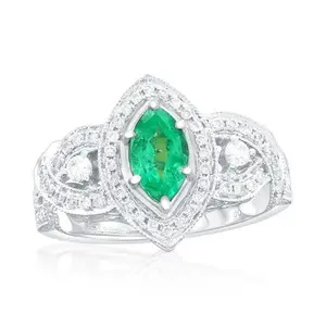 SOUZANA BY SUZY LEVIAN 14k White Gold Marquise Emerald And Diamond Ring - Green