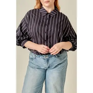 English Factory Striped Balloon Sleeve Shirt - Navy/white