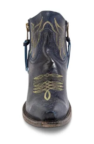 FREEBIRD Wolfie Western Bootie With Embroidery And Stacked Heel - Blue