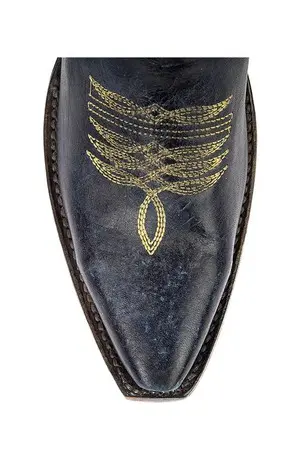 FREEBIRD Wolfie Western Bootie With Embroidery And Stacked Heel - Blue