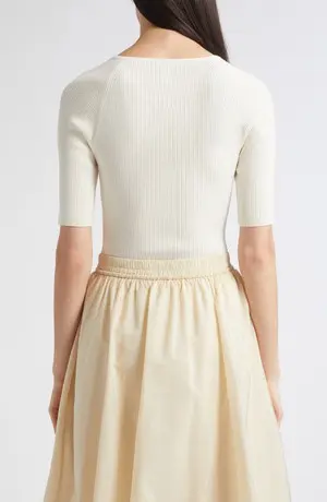 Max Mara Ribbed Short Sleeve Sweater - Ecru