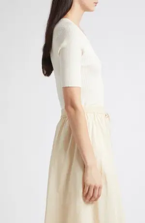 Max Mara Ribbed Short Sleeve Sweater - Ecru