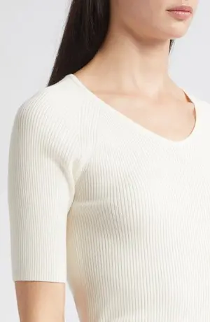 Max Mara Ribbed Short Sleeve Sweater - Ecru