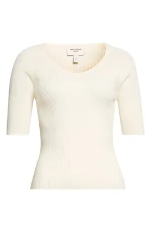 Max Mara Ribbed Short Sleeve Sweater - Ecru