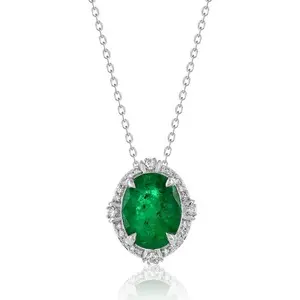 SOUZANA BY SUZY LEVIAN 14k White Gold Oval-cut Emerald And Diamond Pendant Necklace - Green