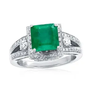 SOUZANA BY SUZY LEVIAN 14k White Gold 2ct Emerald And 1cttw Diamond Ring
