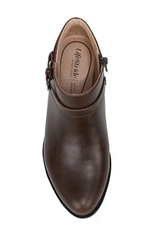 LIFESTRIDE Ada Faux Leather Ankle Bootie - Brown
