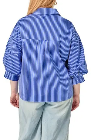 English Factory Striped Balloon Sleeve Shirt - Cobalt