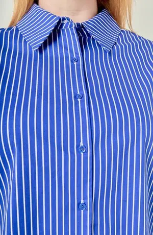 English Factory Striped Balloon Sleeve Shirt - Cobalt