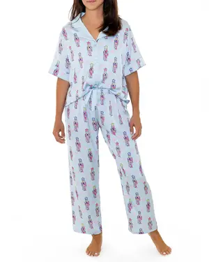 SUNSHINE SOCIETY Graffiti Nutcracker Silky Pants Sleeve Shorts Set - Blue