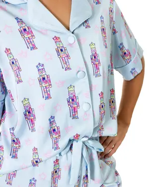 SUNSHINE SOCIETY Graffiti Nutcracker Silky Pants Sleeve Shorts Set - Blue