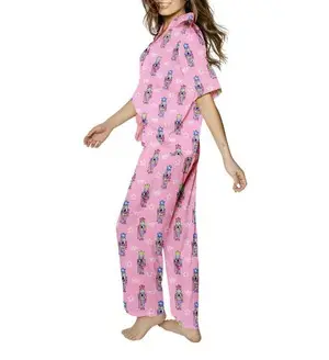 SUNSHINE SOCIETY Graffiti Nutcracker Silky Pants Sleeve Shorts Set - Pink