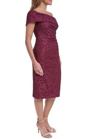 Eliza J One-shoulder Floral Jacquard Sheath Dress