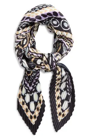Echo Pleated Dots On Dots Diamond Silk Scarf - Black